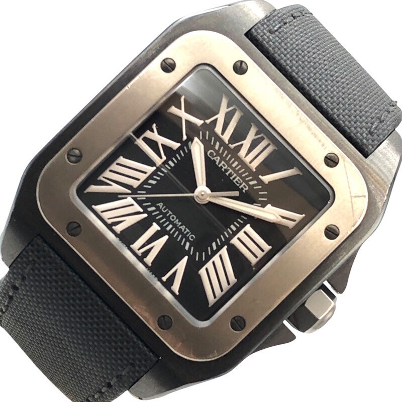 AUTH CARTIER WATCH SANTOS 100 LM W2020010 AUTOMATIC TITANIUM SS CASE ...