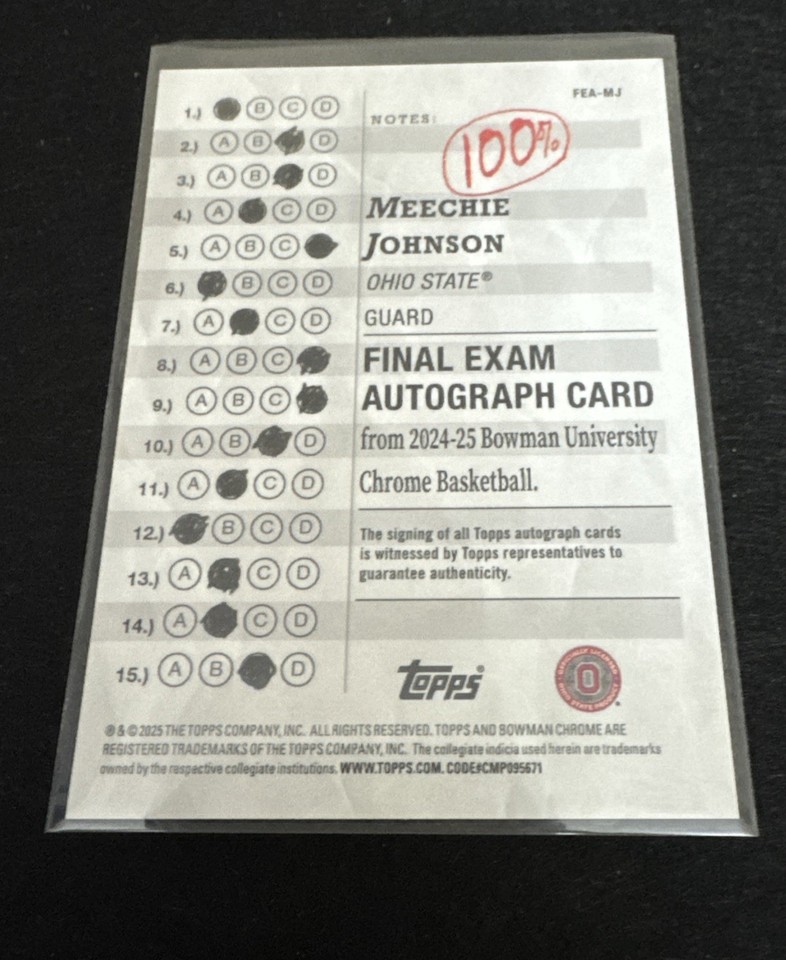 Meechie Johnson 2024-25 Bowman Chrome University Signed on Card Auto ...