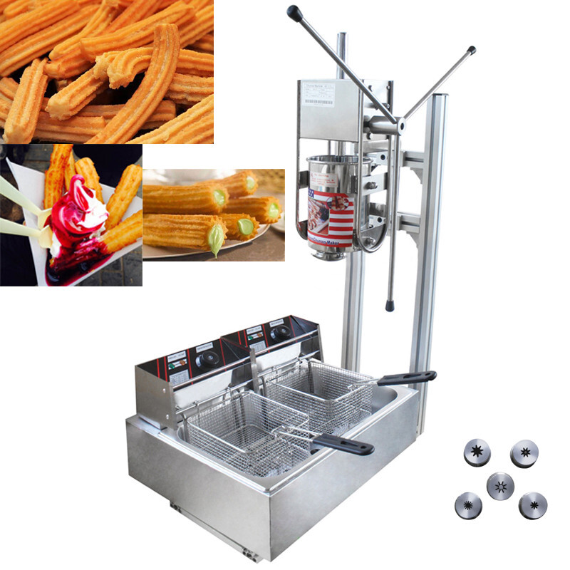 5L Commercial Churros Maker w/220V Deep Fryer, Stainless Steel 3-Lever ...