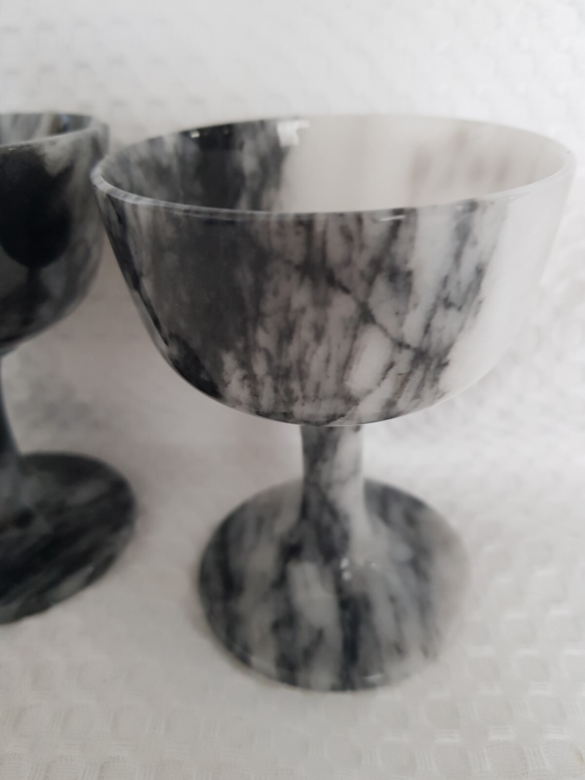 Set of 2 Carved Stemmed Marble Goblets Black & White Veins 10.5cm Tall ...