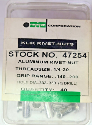 Marson Aluminum Poly-Nut Rivet-Nuts 1/4 qty 40 47254 | eBay