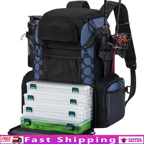 Fishing Tackle Backpack W/ Rod Holders 4 Tackle Boxes Waterproof ...