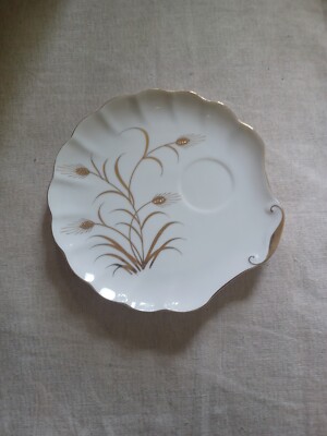 Lefton China 8" Snack Plate White / Gold Hand Painted Wheat Pattern ...