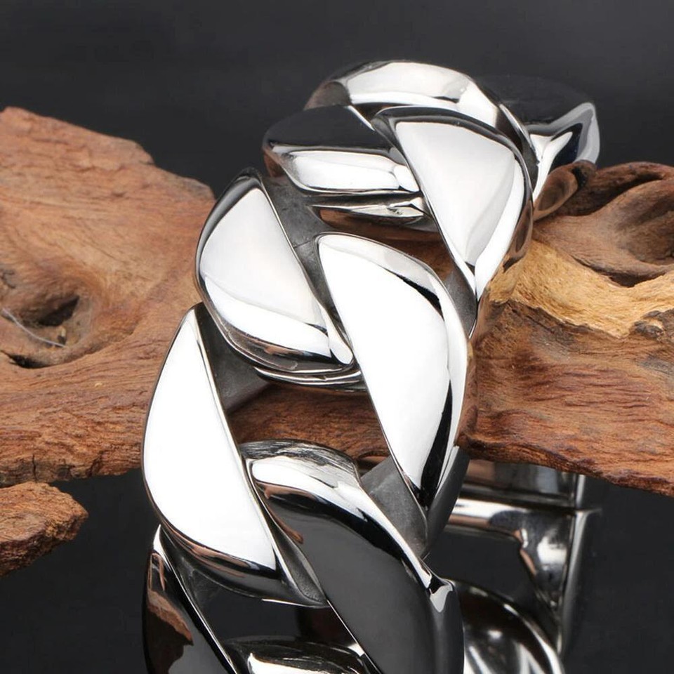 24mm/32mm Heavy Men's Gold Tone Stainless Steel Curb Cuban Link Chain ...