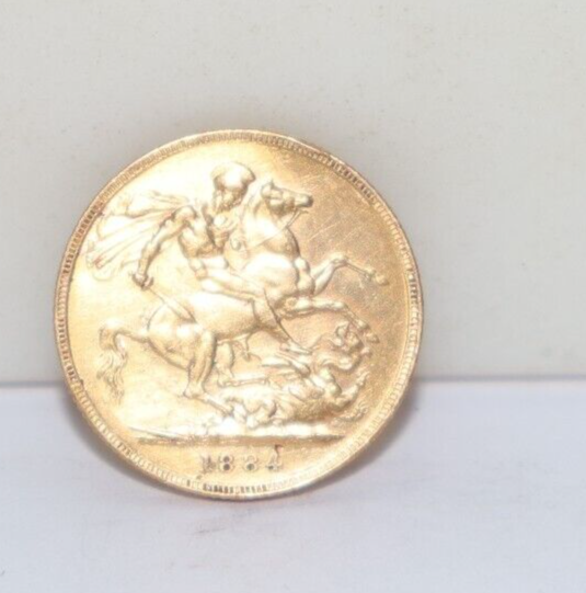 1884 British Sovereign Victoria Young Head Unc .2354 AGW AU (Cleaned ...