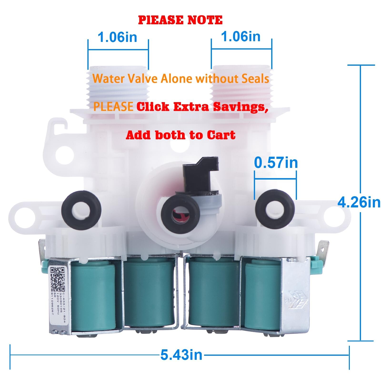 W11165546 W11096267 Washer Water Inlet Valve (Without Seals) Compatible ...