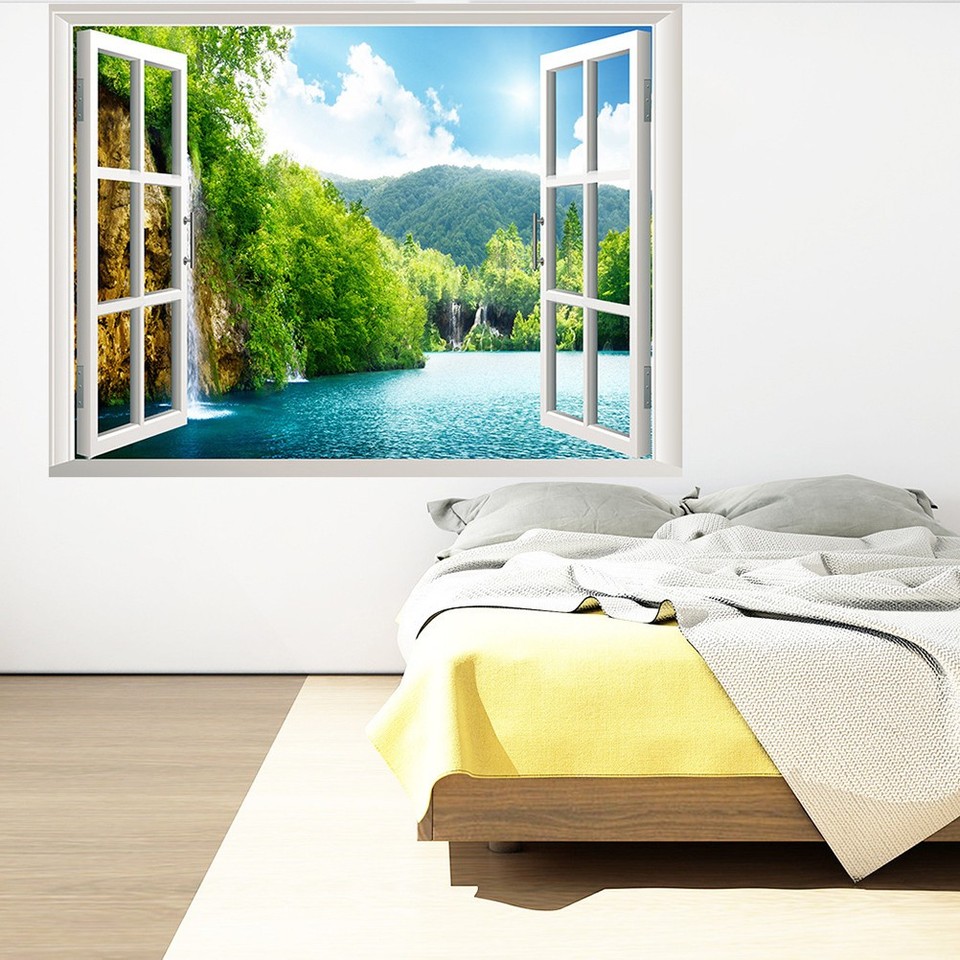 Creative Wall Sticker Removable Beautiful 3D Fake Window Scenery Wall ...