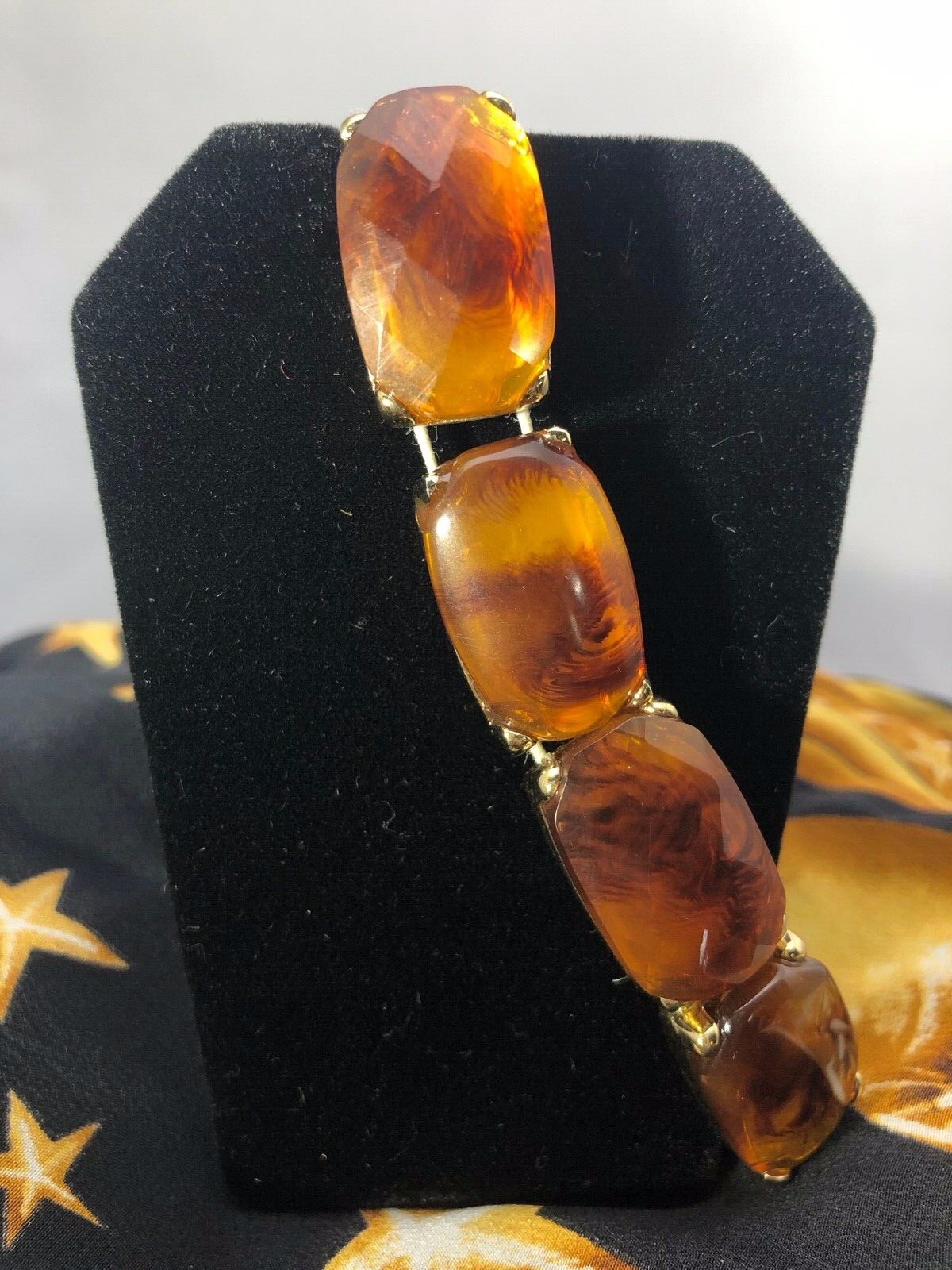 Signed Vintage Louis C. Marks Faux Amber Rectangle Bead Gold Tone ...