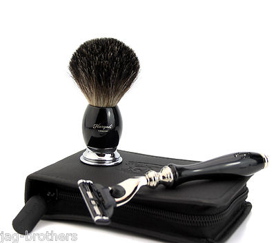 Men's Shaving Kit Badger Shaving Brush and 3 Edge Razor with Travel ...