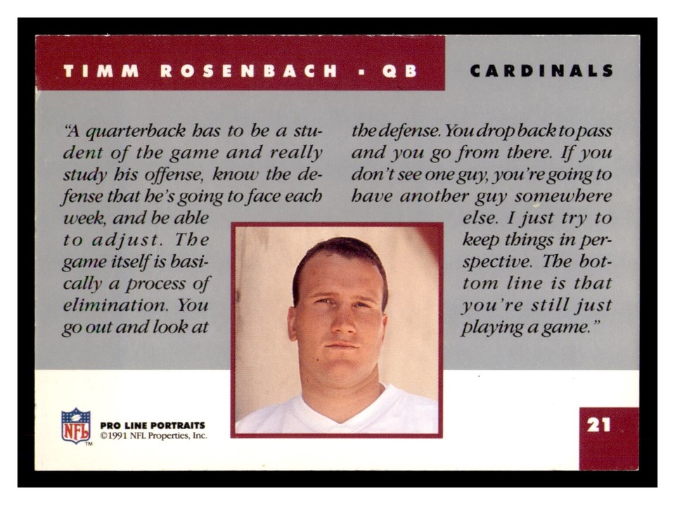 Timm Rosenbach Signed 1991 Pro Line Card #21 Autographed Cardinals ...