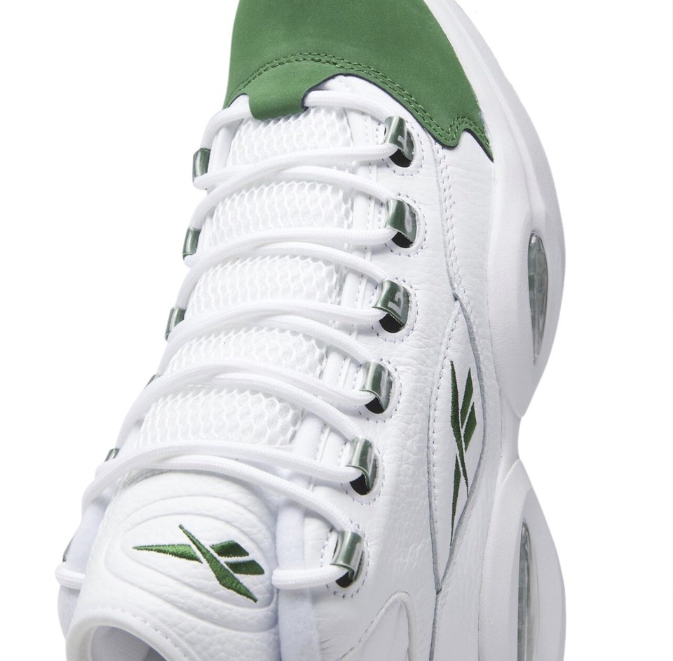 Mens Reebok QUESTION MID Shoes White Green Basketball Iverson Sneakers ...