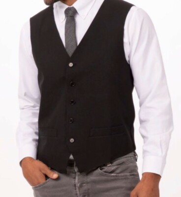 NEW Men's Essential Vest BLACK CLASSIC FIT RESTAURANT WAITER SERVER ...