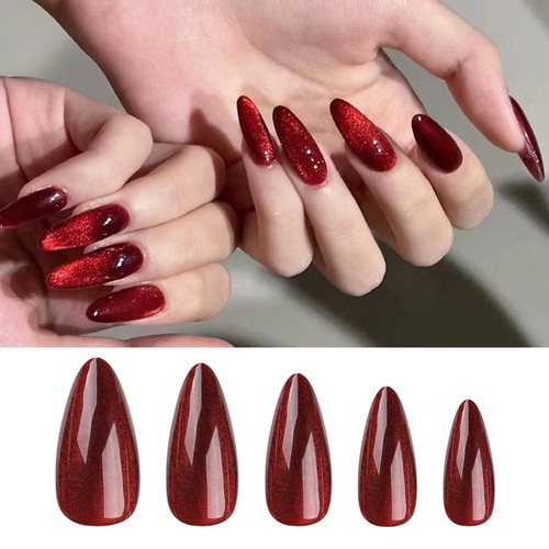 Red Fake Nials Long Almond Press on Nails Manicure False Nails Women ...