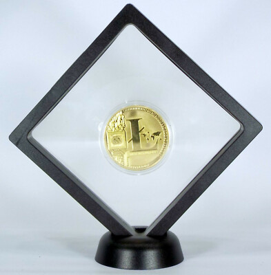 LITECOIN GOLD FLOATING COIN DISPLAY - COLLECTOR COMMEMORATIVE ROUND ...