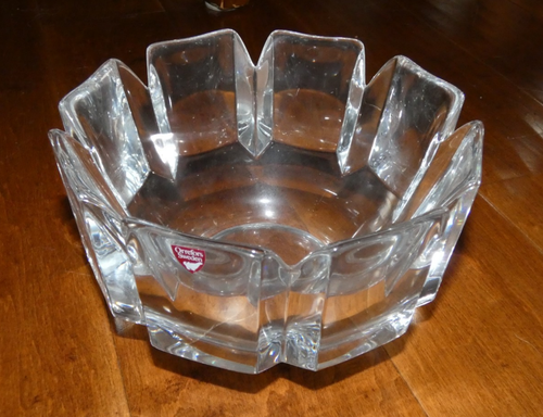 Vtg ORREFORS SWEDEN Heavy Crystal Corona Bowl, Signed 7 1/4" D x 4" H ...