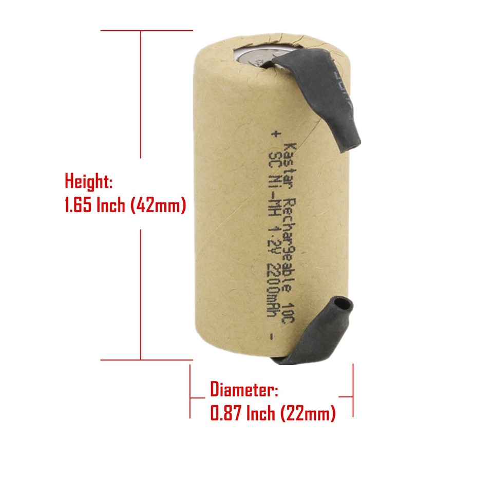 Kastar 1.2Volt 2200mAh Rechargeable Battery Sub C SC Cell (Flat Top ...