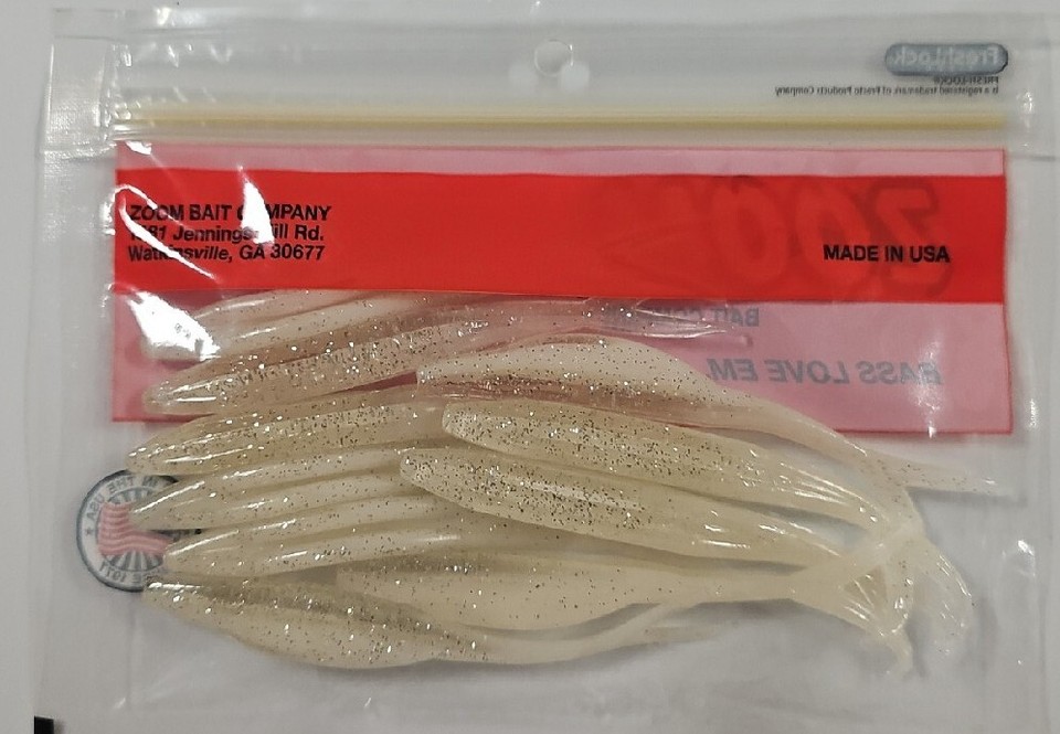 Zoom 056185 Super Fluke Jr 4 Inch Fishing Lure 10 Per Package White Ice ...