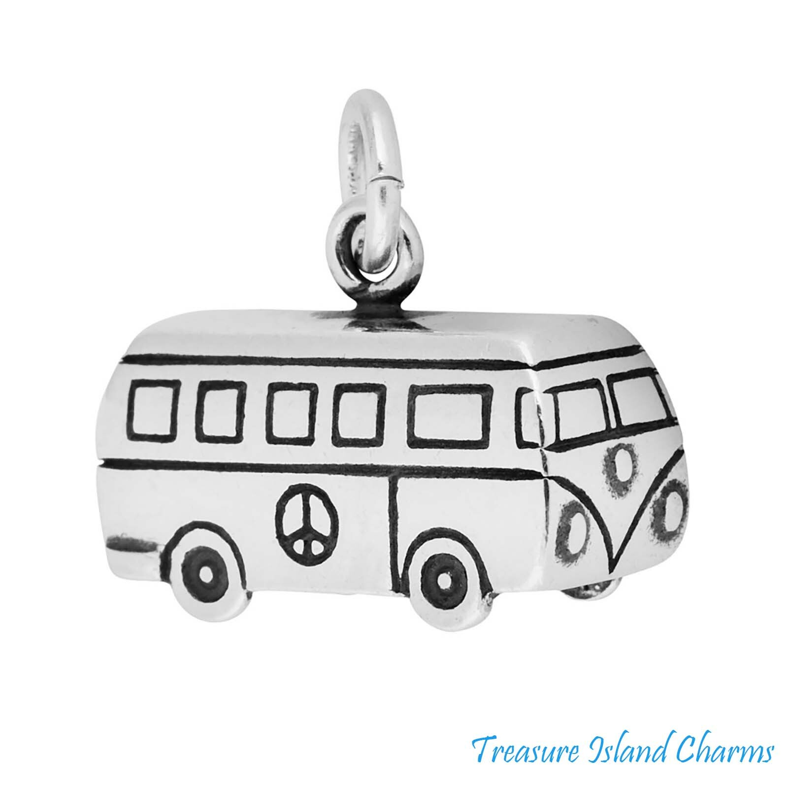 60s Hippie Minivan with Peace Sign 3D 925 Sterling Silver Charm Van Bus ...