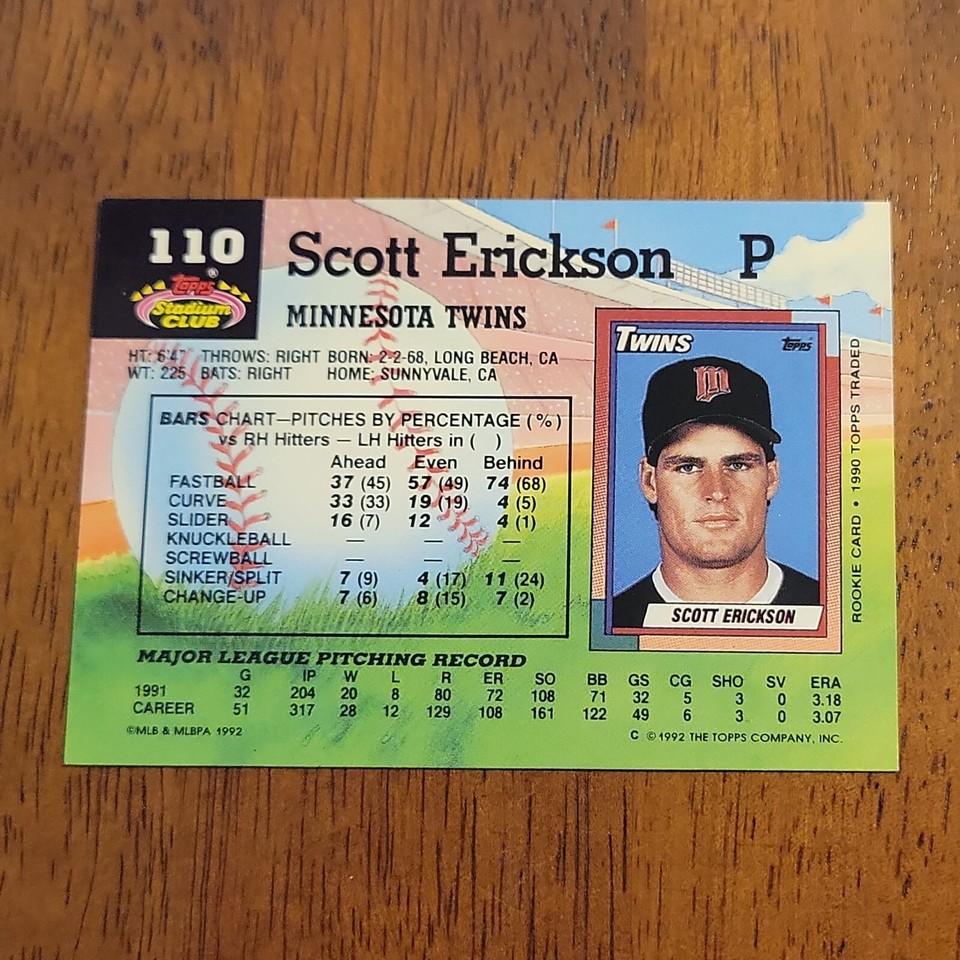 1992 TOPPS STADIUM CLUB BASEBALL CARD SCOTT ERICKSON #110 | eBay