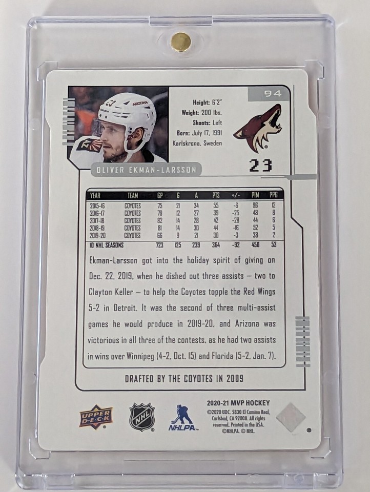 2020-21 MVP COLORS AND CONTOURS #94 - OLIVER EKMAN-LARSSON 120/250 ...