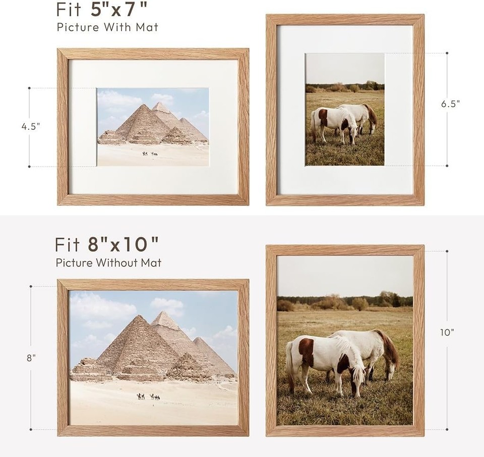 8X10 Picture Frame Solid Oak Wood Photo Frame with Mat for Wall and ...