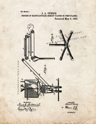 Process Of Manufacturing Hominy-Flakes Or Corn Flakes Patent Print Old ...