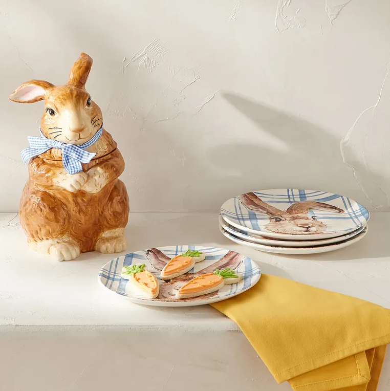 Pier 1 Easter Henry Bunny Rabbit Blue Plaid Salad Dessert Side Plates ...