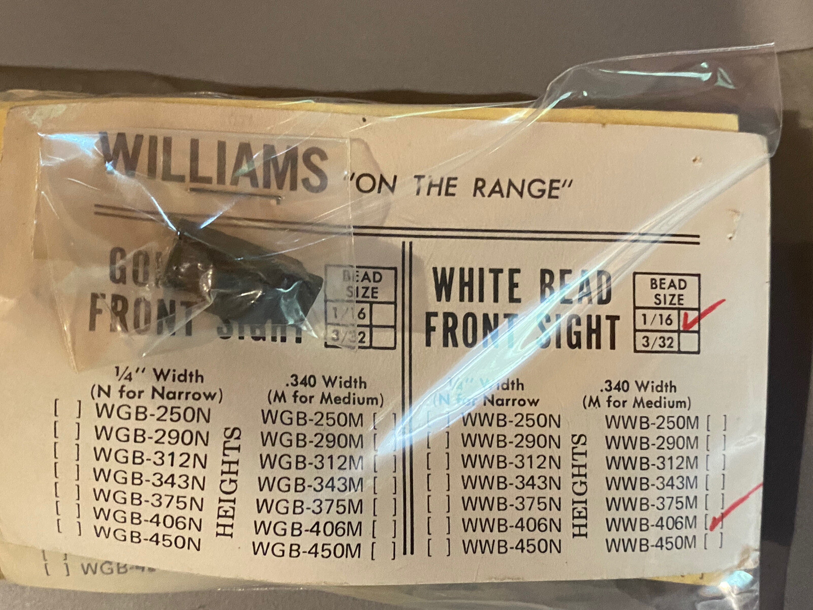 Vtg NOS Williams Front Sight 1/16 White Bead .340 Wide WWB 406M | eBay