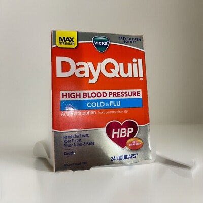 Vicks Dayquil High Blood Pressure Cold and Flu 24 Liquid caps Exp 04/ ...