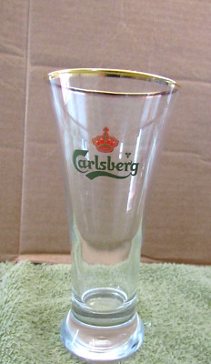 CARLSBERG DANISH BEER GLASS~ GOLD RIMMED PILSNER ~ 7" TALL | eBay