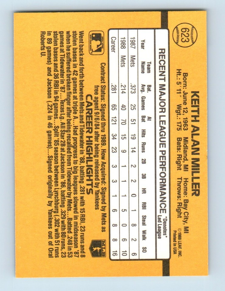 1989 Donruss Keith Miller New York Mets #623 | eBay