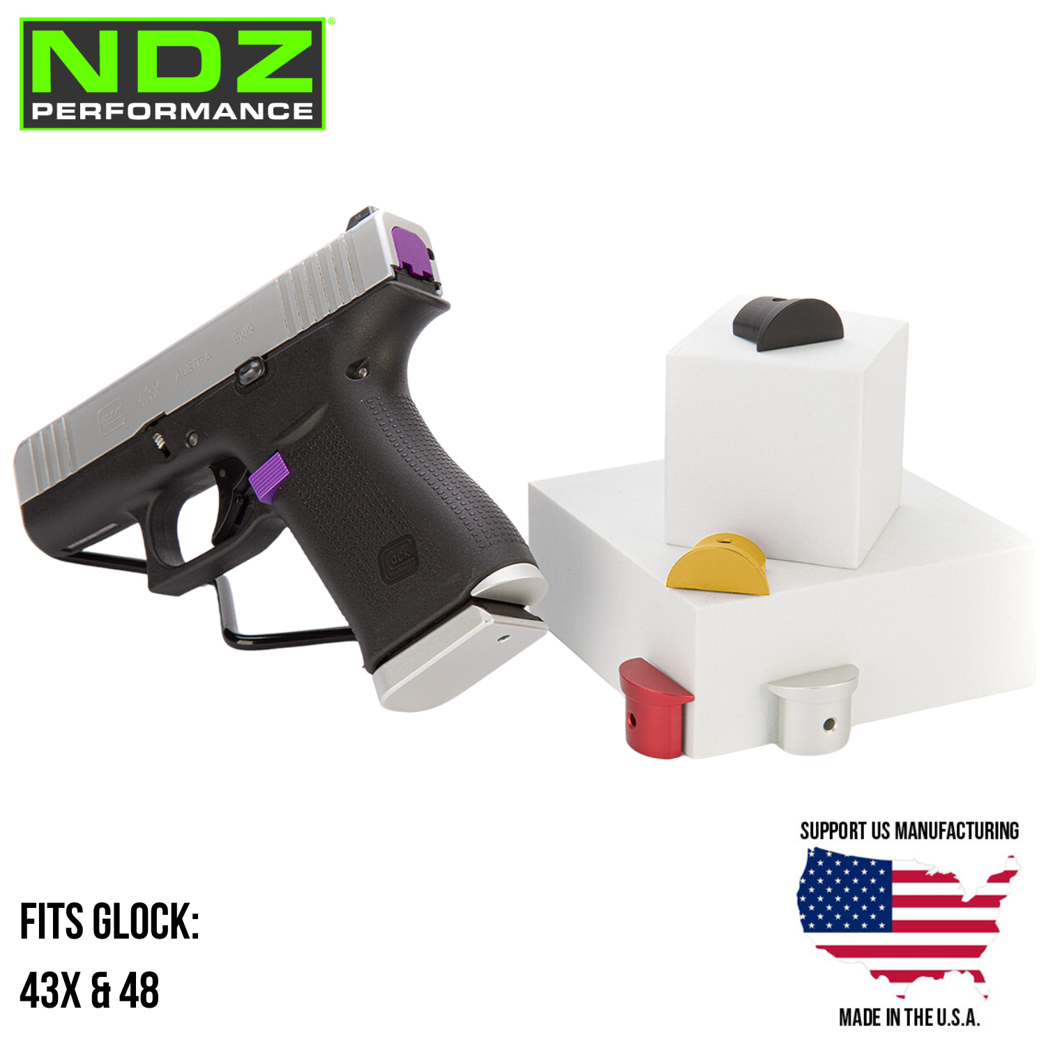 NDZ Glock 43X 48 9mm Grip Frame Slug Plug Aluminum USA Made Gun ...