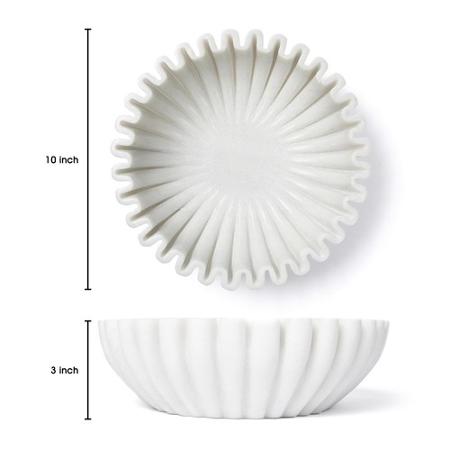 Fluted Marble Bowl Decorative - 10" Ruffle Scalloped Stone Bowl - Large ...