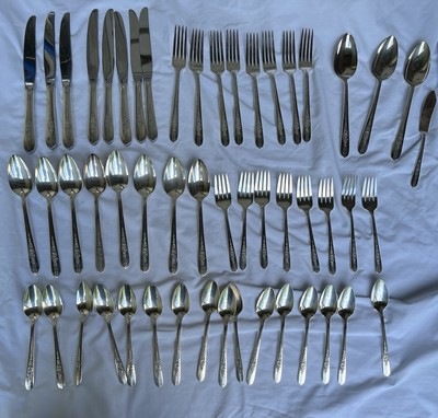 Vintage Nobility Plate Royal Rose Pattern Silverware Flatware 52 Piece ...