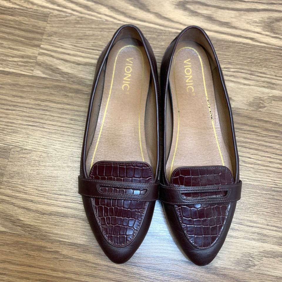 VIONIC Women’s Savannah Burgundy Wine Leather Loafer Flats Pointed Toe ...