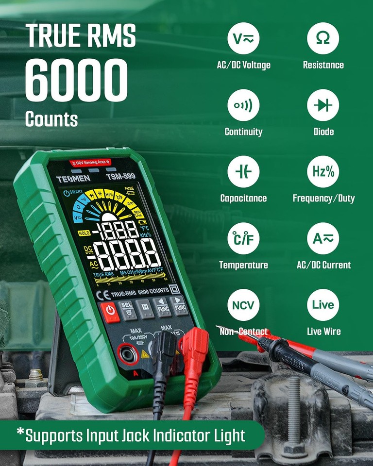 TSM-599 Smart Digital Multimeter, TRMS 6000 Counts, Voltage Tester ...