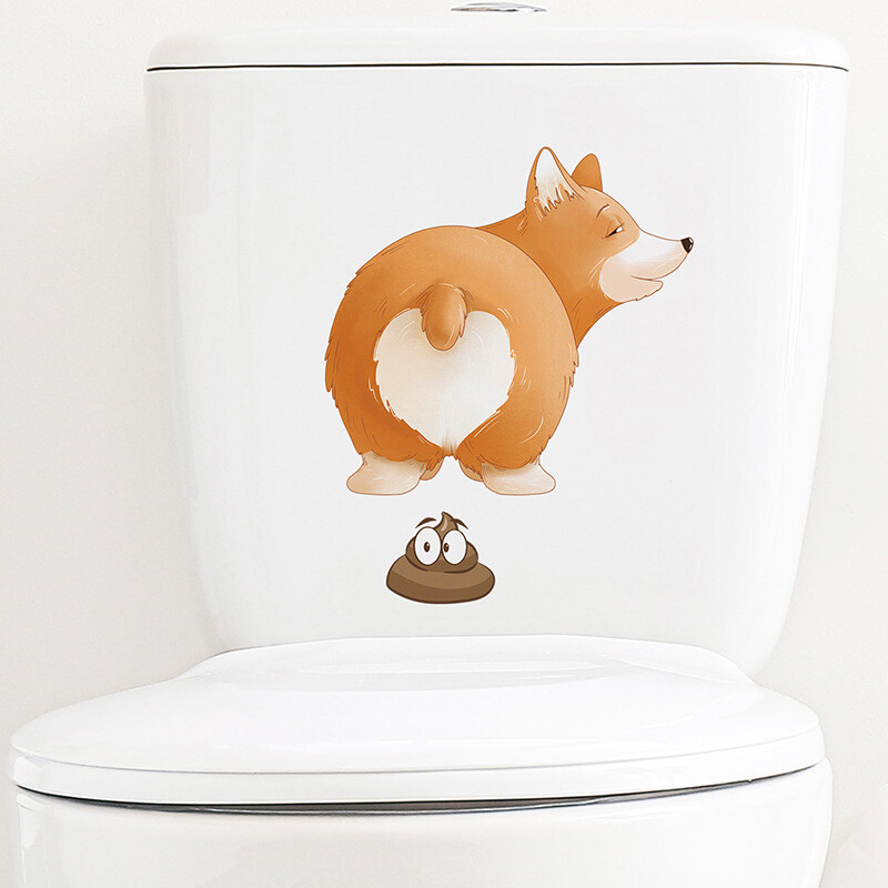 Cute Puppy Poop Toilet Sticker Bathroom Bedroom Home Decor Poop Wall ...