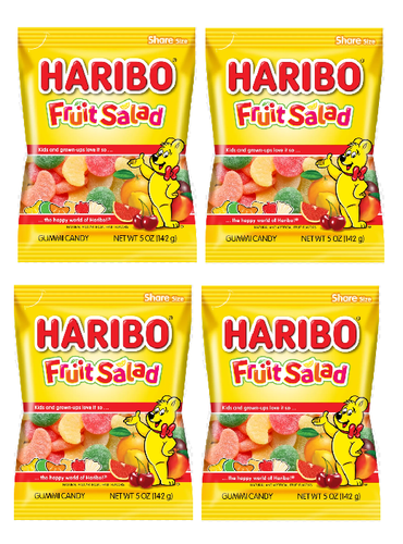 915715 4 X 142G BAG HARIBO FRUIT SALAD FLAVOURED GUMMY CANDY SHARE SIZE ...