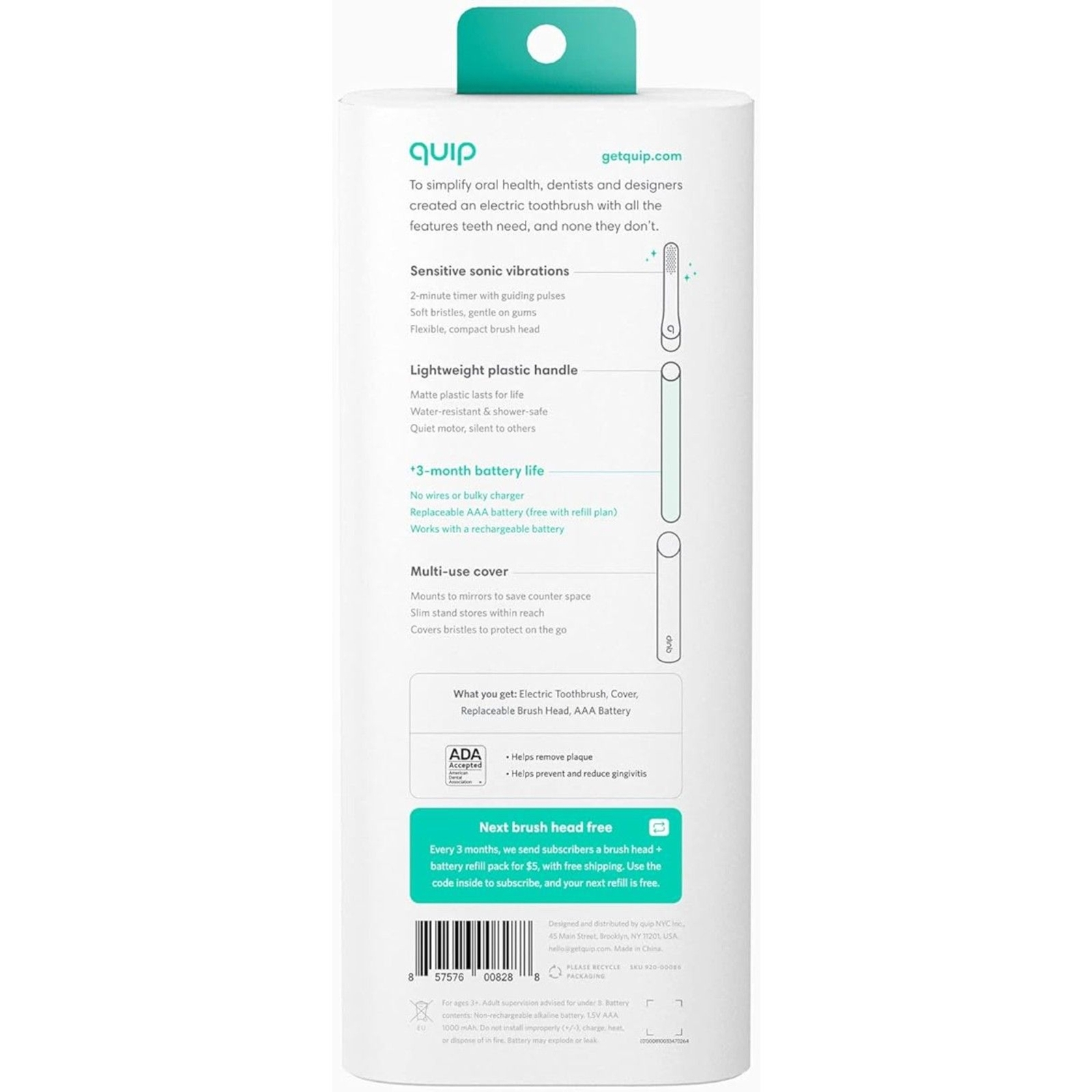 NEW quip Electric Toothbrush - Green (3Months) | eBay