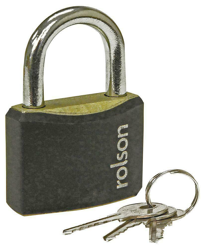 ROLSON 30 40 50 60mm HEAVY DUTY STEEL BODY AND SHACKLE PADLOCK KEY SHED ...