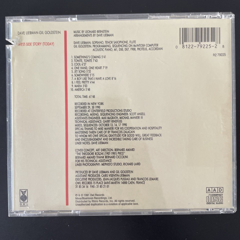 David Liebman + Gil Goldstein - West Side Story Today CD 1991 Owl ...