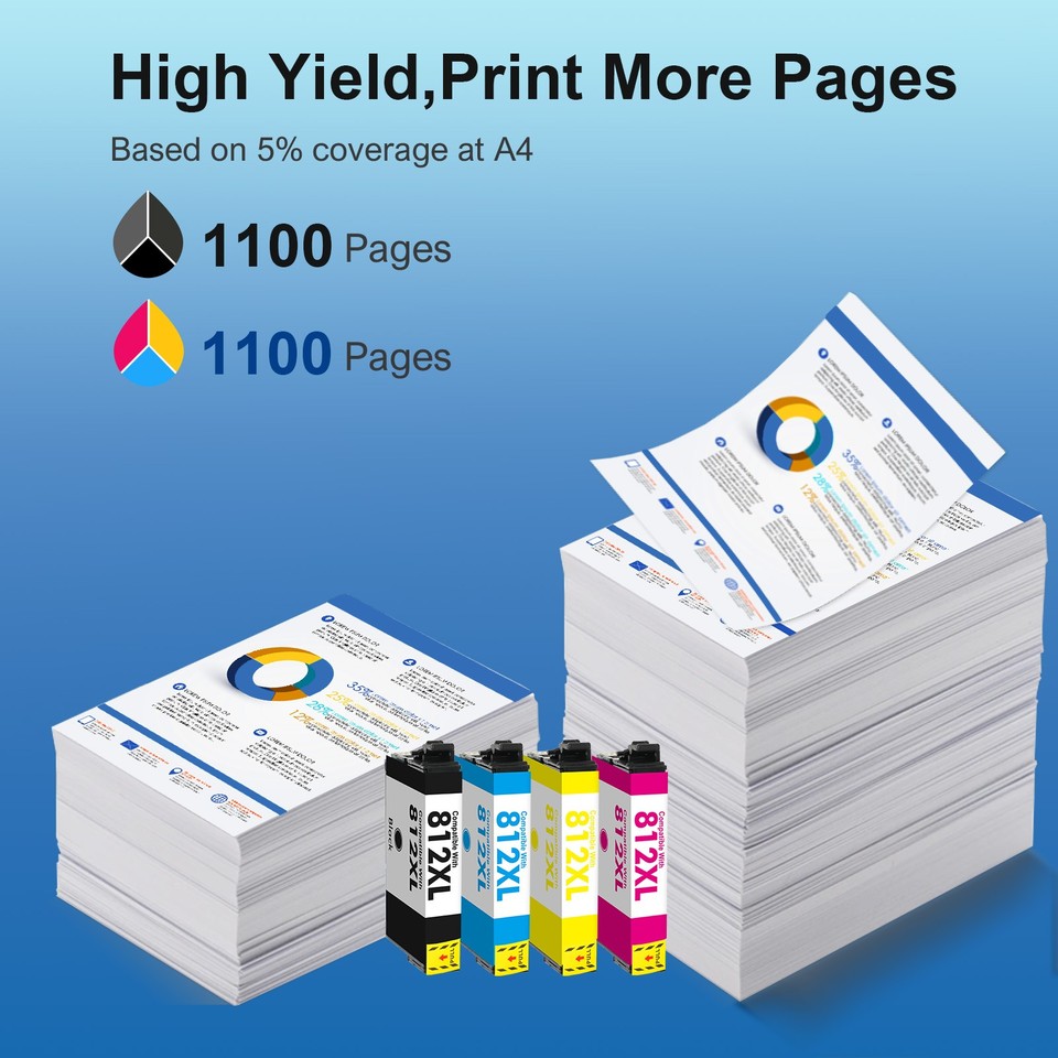 4Pack 812XL Ink Cartridges For Epson WorkForce WF-7840 WF-7820 EC-C7000 ...