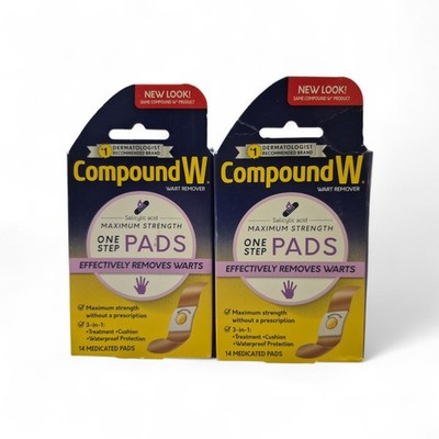 2 Compound W Wart Remover Max Strength One Step Pads 14 Medicated Pads ...