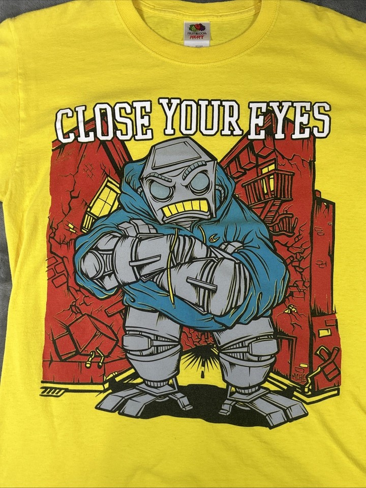 Vintage Close Your Eyes Band T Shirt Yellow Men’s Medium Very Good ...