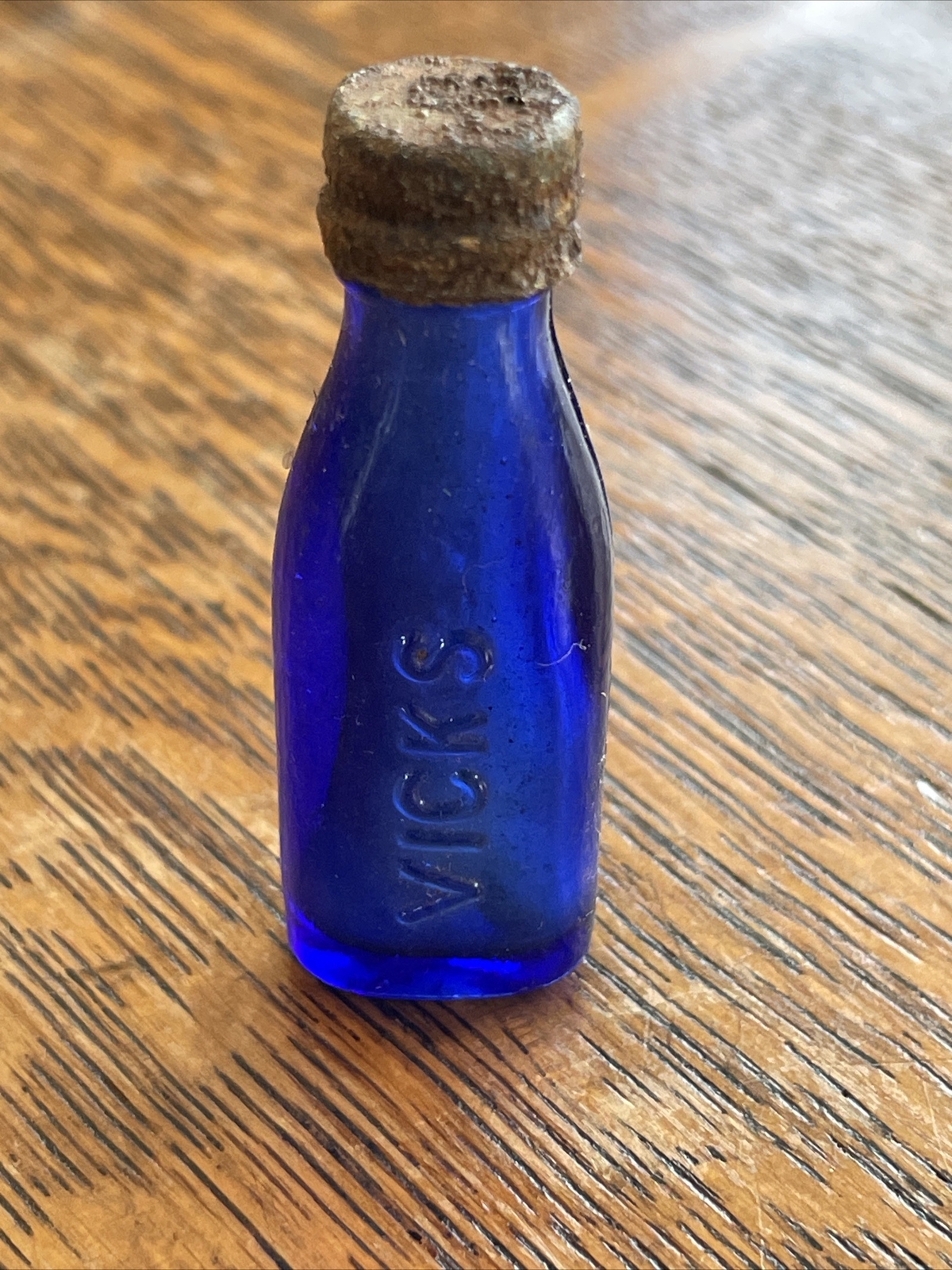 Vicks Drops Glass Antique Bottle Cobalt Blue Green Metal Cap 1 and 3/4 ...