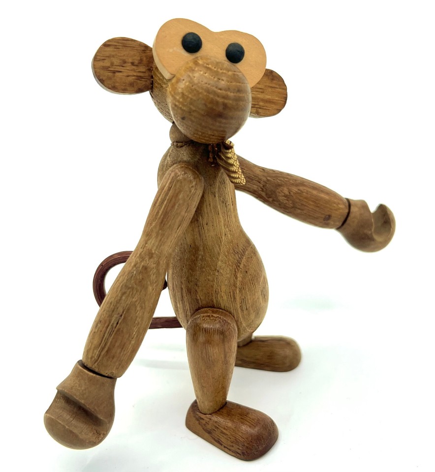 Zoo Line Wooden Toy Monkey 4.5in MCM 1958 Jointed Signed Vintage foot ...