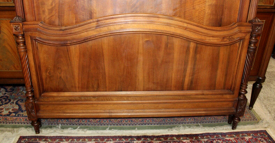 French Antique Walnut Louis XVI Queen Size Bed | Carved Floral Crest | eBay