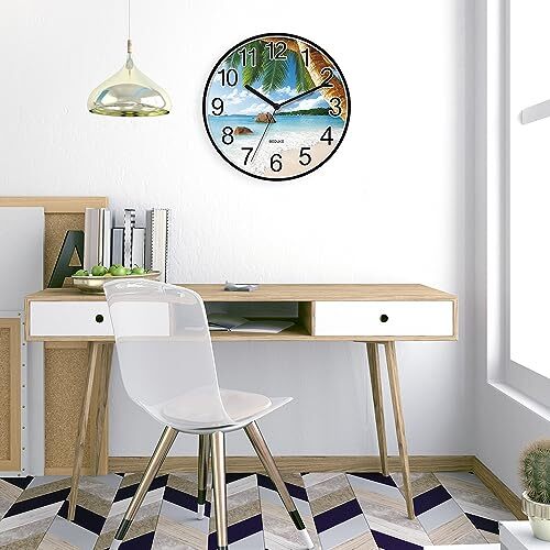 Wall Clock Non Ticking Large Number Coastal Beach Battery Operated ...