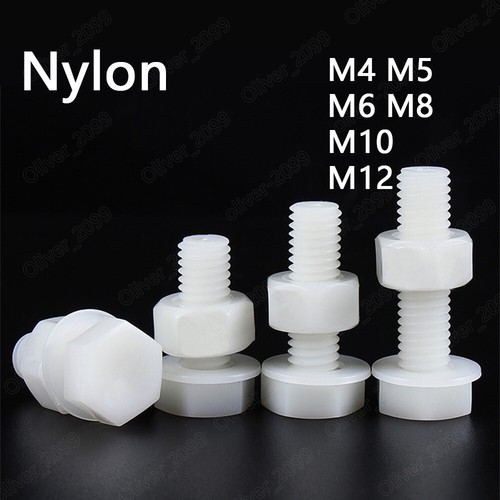 White Nylon Hexagon Head Screws With Hex Nuts Flat Washers M4 M5 M6 M8 ...