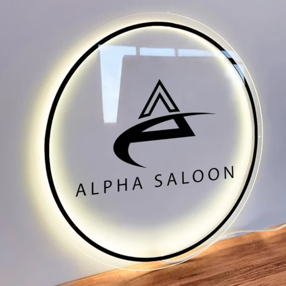 Neon Acrylic Round Backlit Signs Mirror Logo Sign UV Printed Custom 3D ...